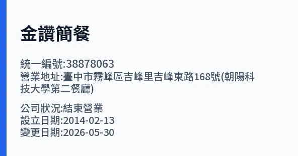 金讚簡餐的照片-統編 38878063(臺中市) 公司登記資料與營業項目詳細圖表