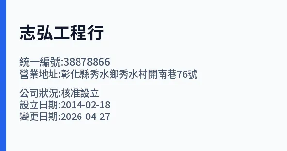 志弘工程行的照片-統編 38878866(彰化縣) 公司登記資料與營業項目詳細圖表