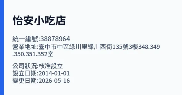 怡安小吃店的照片-統編 38878964(臺中市) 公司登記資料與營業項目詳細圖表