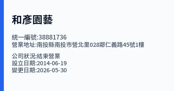 和彥園藝的照片-統編 38881736(南投縣) 公司登記資料與營業項目詳細圖表