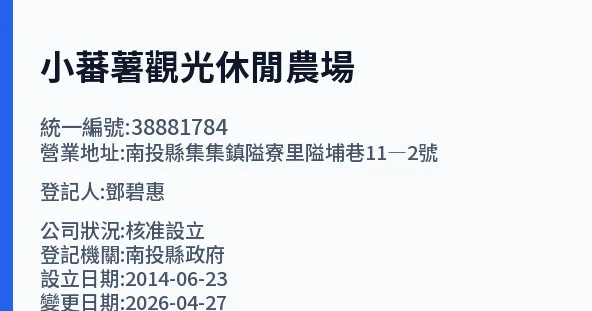 小蕃薯觀光休閒農場的照片-統編 38881784(南投縣) 公司登記資料與營業項目詳細圖表