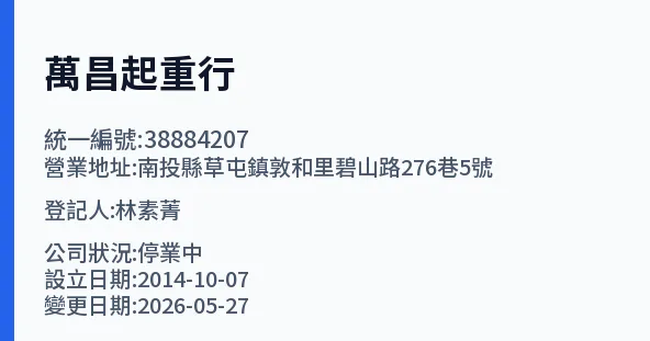 萬昌起重行的照片-統編 38884207(南投縣) 公司登記資料與營業項目詳細圖表
