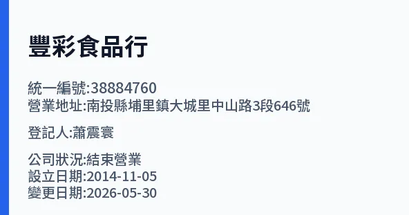 豐彩食品行的照片-統編 38884760(南投縣) 公司登記資料與營業項目詳細圖表