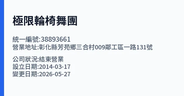 極限輪椅舞團的照片-統編 38893661(彰化縣) 公司登記資料與營業項目詳細圖表