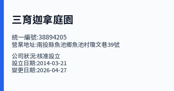 三育迦拿庭園的照片-統編 38894205(南投縣) 公司登記資料與營業項目詳細圖表