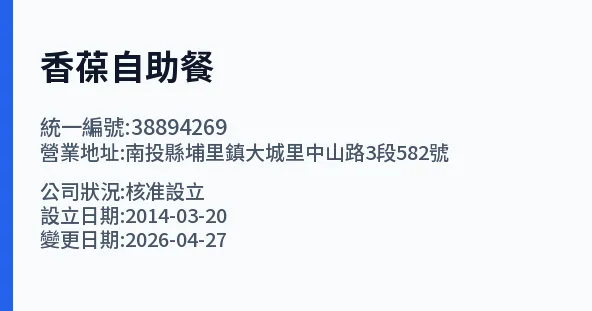 香葆自助餐的照片-統編 38894269(南投縣) 公司登記資料與營業項目詳細圖表