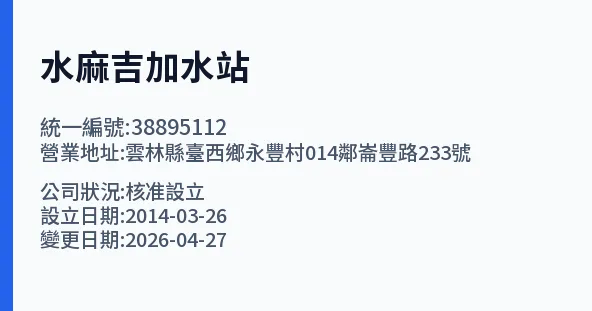 水麻吉加水站的照片-統編 38895112(雲林縣) 公司登記資料與營業項目詳細圖表