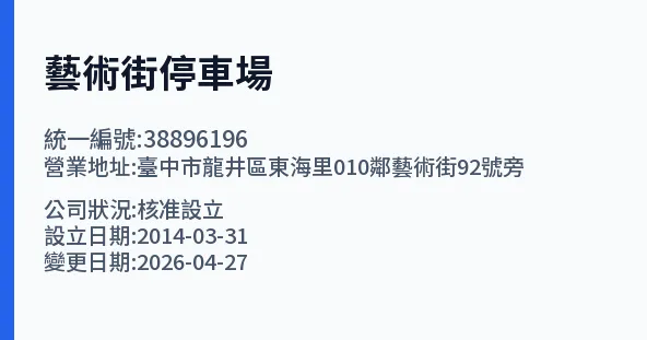 藝術街停車場的照片-統編 38896196(臺中市) 公司登記資料與營業項目詳細圖表