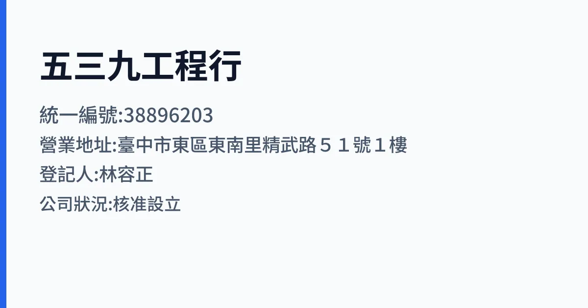 五三九工程行 - 統編 38896203(臺中市) 公司登記資料與營業項目詳細圖表