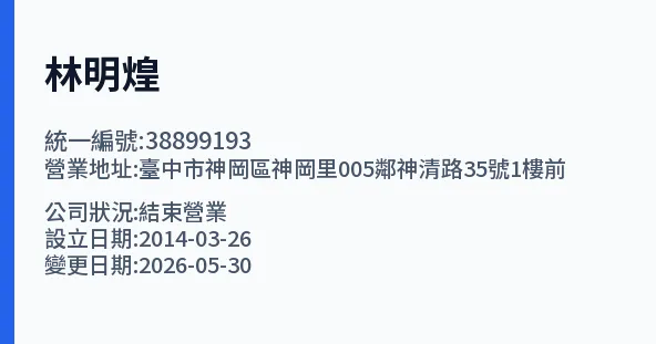 林明煌的照片-統編 38899193(臺中市) 公司登記資料與營業項目詳細圖表
