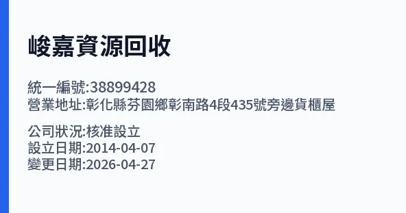 峻嘉資源回收的照片-統編 38899428(彰化縣) 公司登記資料與營業項目詳細圖表