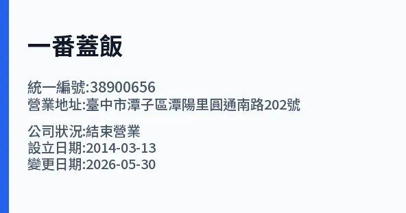 一番蓋飯的照片-統編 38900656(臺中市) 公司登記資料與營業項目詳細圖表