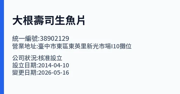 大根壽司生魚片的照片-統編 38902129(臺中市) 公司登記資料與營業項目詳細圖表