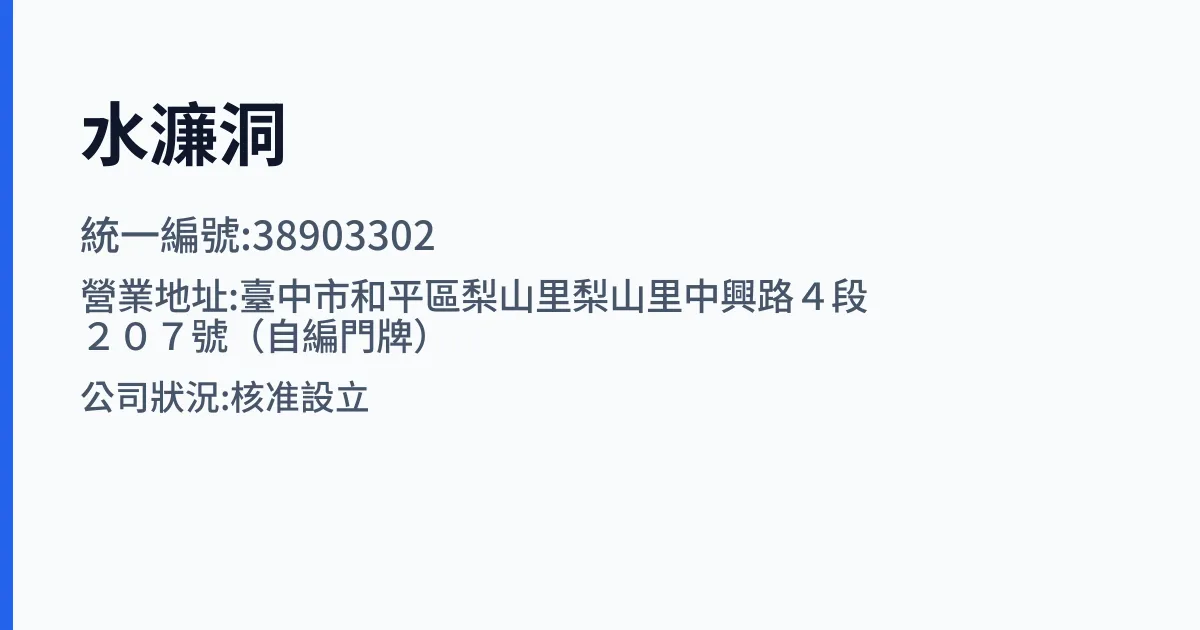 水濂洞 - 統編 38903302（臺中市） 公司登記資料與營業項目詳細圖表