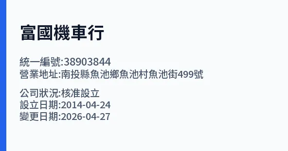 富國機車行的照片-統編 38903844(南投縣) 公司登記資料與營業項目詳細圖表