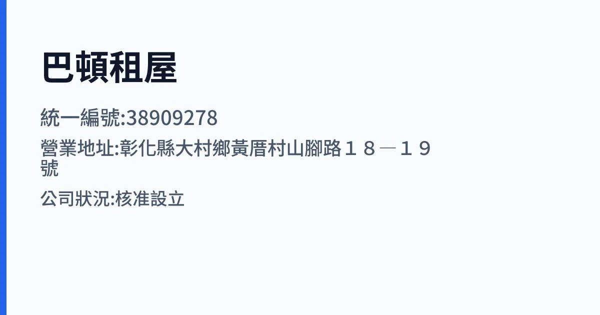 巴頓租屋 - 統編 38909278(彰化縣) 公司登記資料與營業項目詳細圖表