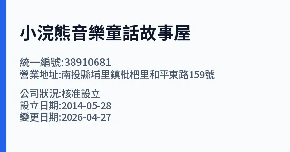 小浣熊音樂童話故事屋的照片-統編 38910681(南投縣) 公司登記資料與營業項目詳細圖表