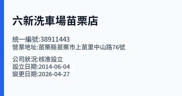 六新洗車場苗栗店的照片-統編 38911443(苗栗縣) 公司登記資料與營業項目詳細圖表