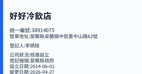 好好冷飲店的照片-統編 38914075(苗栗縣) 公司登記資料與營業項目詳細圖表