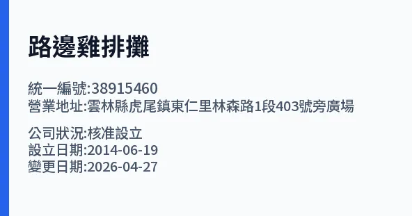 路邊雞排攤的照片-統編 38915460(雲林縣) 公司登記資料與營業項目詳細圖表