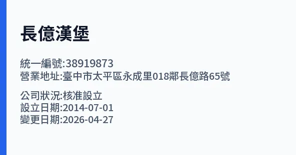 長億漢堡的照片-統編 38919873(臺中市) 公司登記資料與營業項目詳細圖表