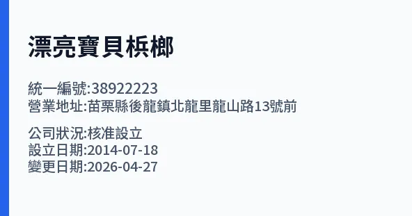 漂亮寶貝梹榔的照片-統編 38922223(苗栗縣) 公司登記資料與營業項目詳細圖表