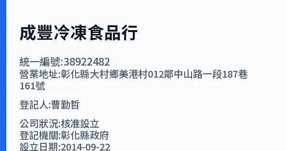 成豐冷凍食品行的照片-統編 38922482(彰化縣) 公司登記資料與營業項目詳細圖表