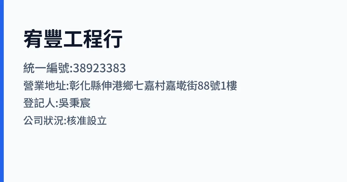 宥豐工程行 - 統編 38923383(彰化縣) 公司登記資料與營業項目詳細圖表