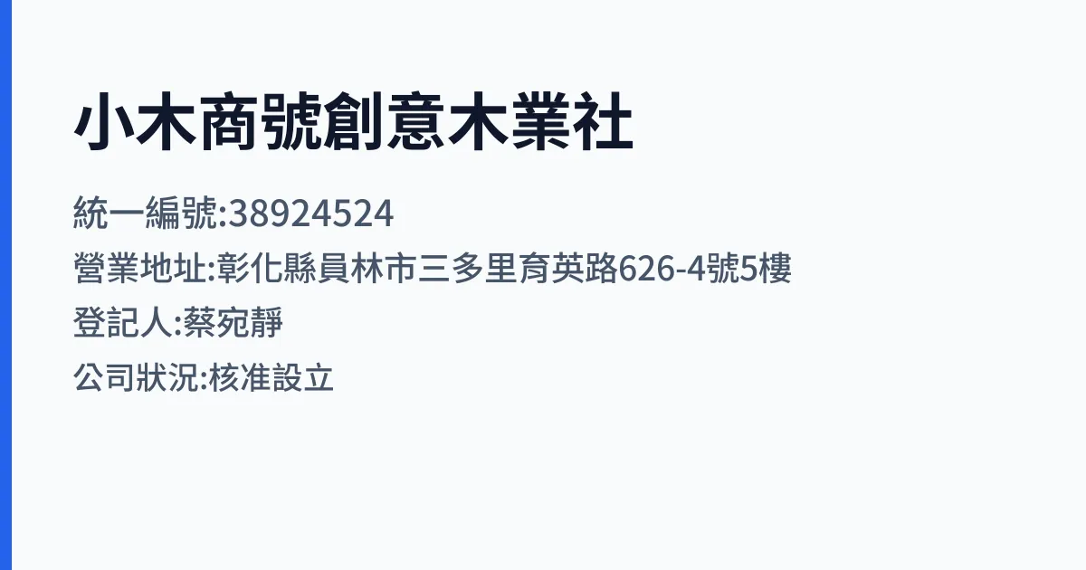 小木商號創意木業社 - 統編 38924524（彰化縣） 公司登記資料與營業項目詳細圖表