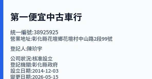 第一便宜中古車行的照片-統編 38925925(彰化縣) 公司登記資料與營業項目詳細圖表