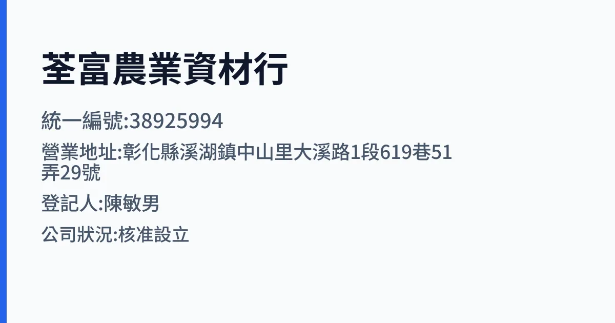 荃富農業資材行 - 統編 38925994(彰化縣) 公司登記資料與營業項目詳細圖表