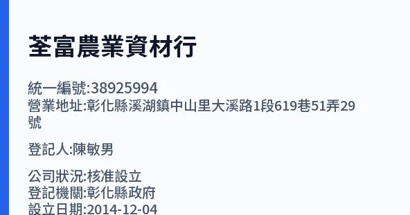 荃富農業資材行的照片-統編 38925994(彰化縣) 公司登記資料與營業項目詳細圖表