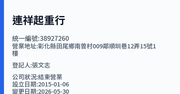 連祥起重行的照片-統編 38927260(彰化縣) 公司登記資料與營業項目詳細圖表