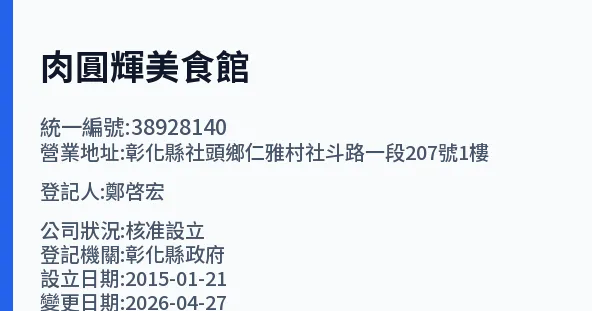 肉圓輝美食館的照片-統編 38928140(彰化縣) 公司登記資料與營業項目詳細圖表