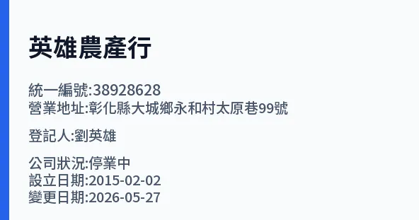 英雄農產行的照片-統編 38928628(彰化縣) 公司登記資料與營業項目詳細圖表