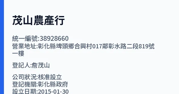 茂山農產行的照片-統編 38928660(彰化縣) 公司登記資料與營業項目詳細圖表