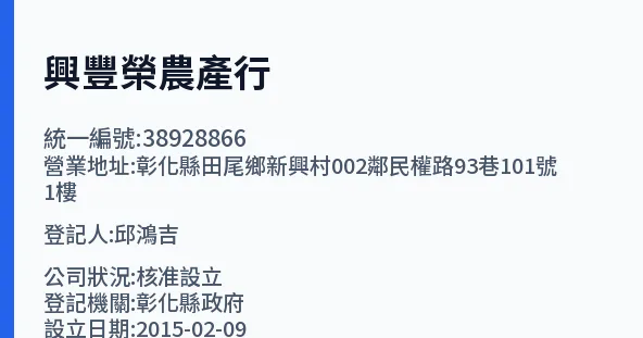 興豐榮農產行的照片-統編 38928866(彰化縣) 公司登記資料與營業項目詳細圖表
