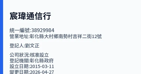 宸瑋通信行的照片-統編 38929984(彰化縣) 公司登記資料與營業項目詳細圖表