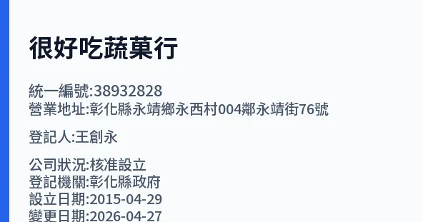 很好吃蔬菓行的照片-統編 38932828(彰化縣) 公司登記資料與營業項目詳細圖表