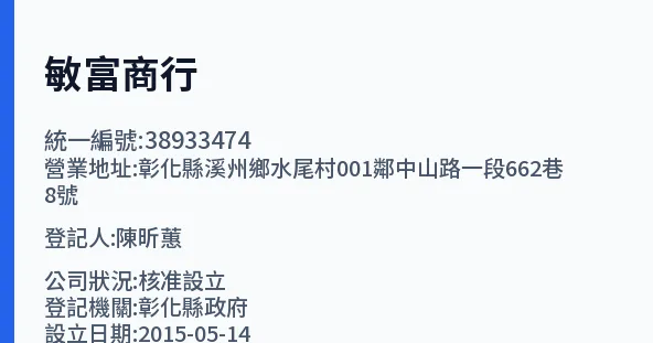 敏富商行的照片-統編 38933474(彰化縣) 公司登記資料與營業項目詳細圖表