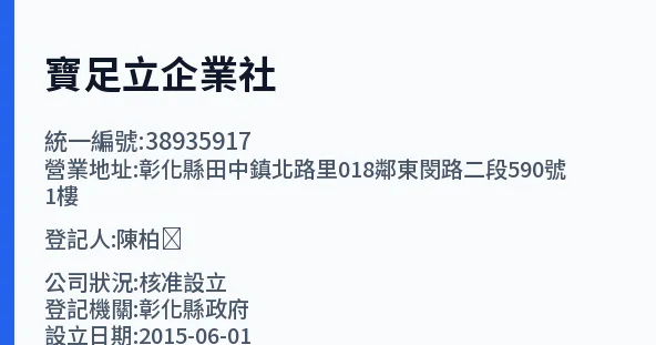 寶足立企業社的照片-統編 38935917(彰化縣) 公司登記資料與營業項目詳細圖表