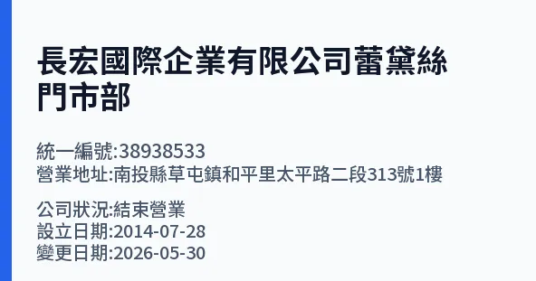 長宏國際企業有限公司蕾黛絲門市部的照片-統編 38938533(南投縣) 公司登記資料與營業項目詳細圖表