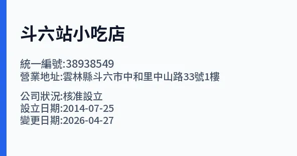 斗六站小吃店的照片-統編 38938549(雲林縣) 公司登記資料與營業項目詳細圖表