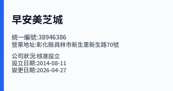 早安美芝城的照片-統編 38946386(彰化縣) 公司登記資料與營業項目詳細圖表