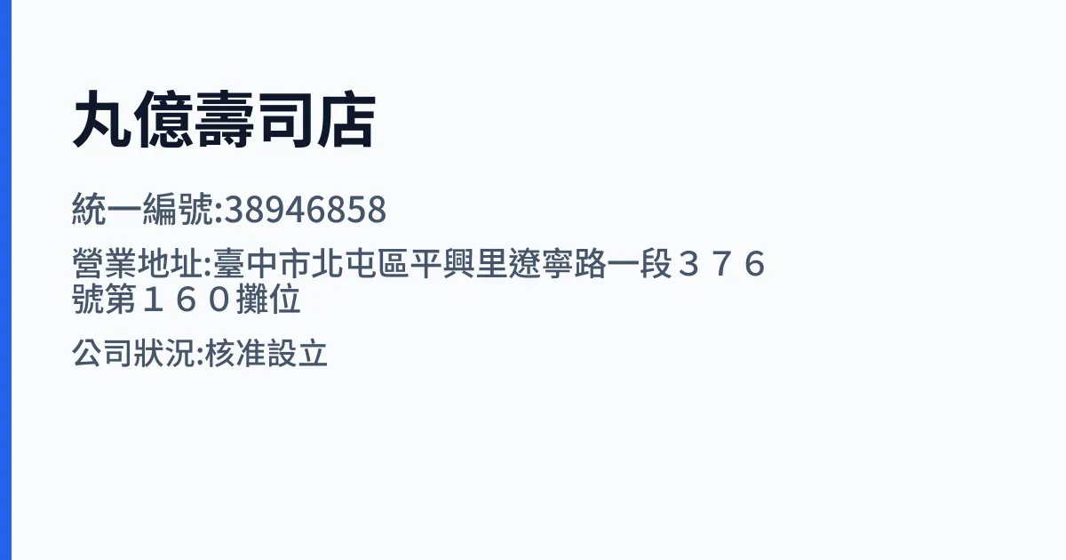 丸億壽司店 - 統編 38946858(臺中市) 公司登記資料與營業項目詳細圖表