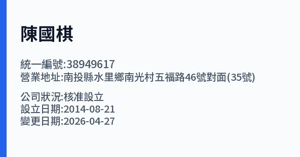 陳國棋的照片-統編 38949617(南投縣) 公司登記資料與營業項目詳細圖表