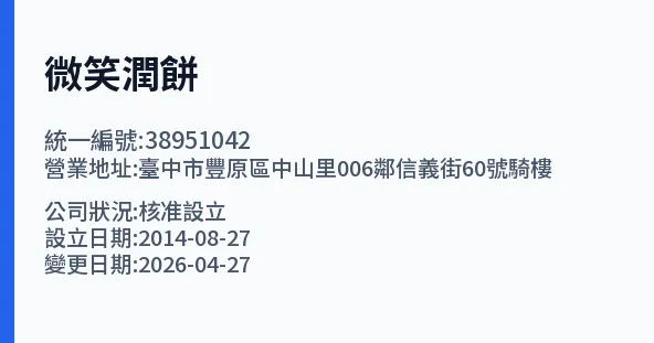 微笑潤餅的照片-統編 38951042(臺中市) 公司登記資料與營業項目詳細圖表