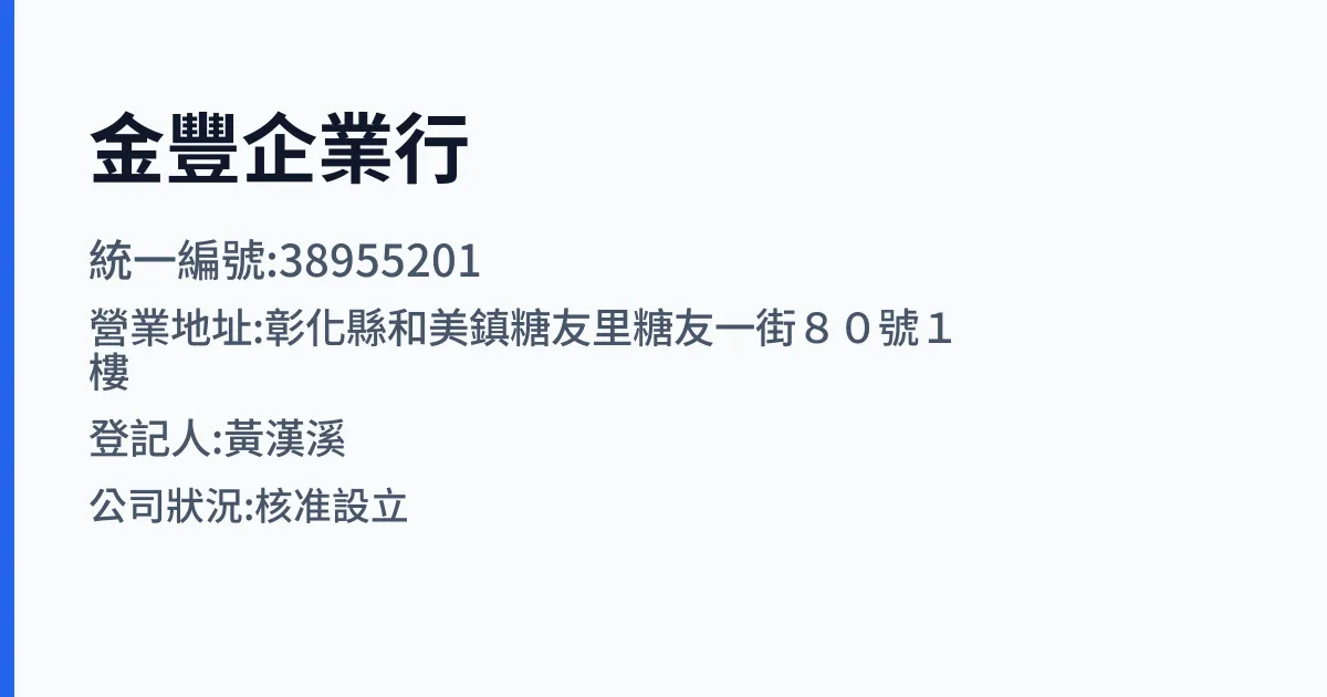金豐企業行 - 統編 38955201(彰化縣) 公司登記資料與營業項目詳細圖表