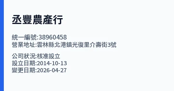 丞豐農產行的照片-統編 38960458(雲林縣) 公司登記資料與營業項目詳細圖表