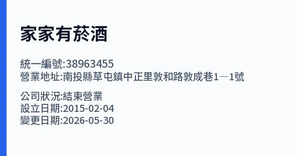 家家有菸酒的照片-統編 38963455(南投縣) 公司登記資料與營業項目詳細圖表